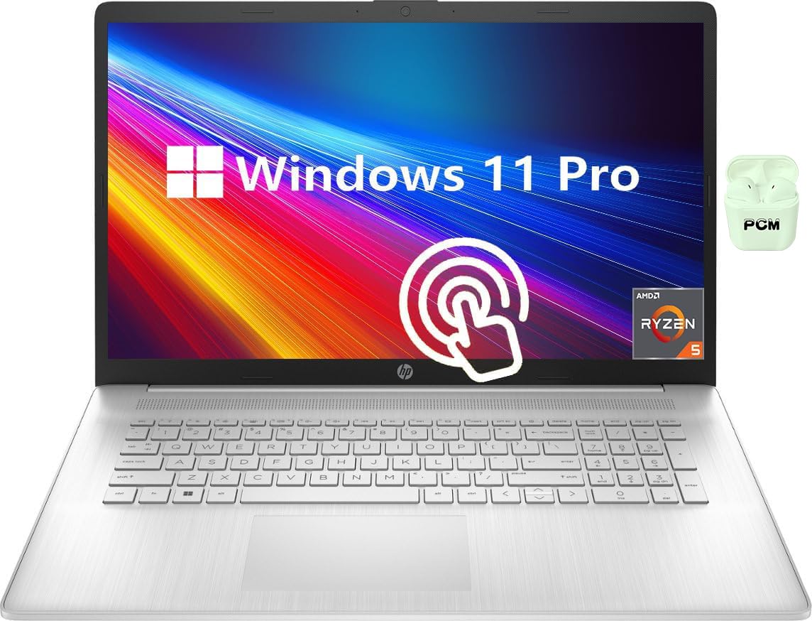 HP 17.3 Inch Touchscreen Laptop for College Students, School, AMD Ryzen 5 7530U (Beats i7-1165G7), 32GB RAM, 1TB SSD, Windows 11 Pro, 10 Number Keyboard, WiFi 6, HDMI, Silver, PCM