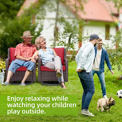 coucheta Indoor Wicker Swivel Rocking Chair Sets with End Table, Leisure Patio Furniture Set for Living Room, Balcony, Garden and Patio (A, Rust)