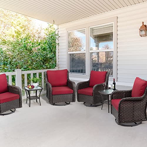 coucheta Indoor Wicker Swivel Rocking Chair Sets with End Table, Leisure Patio Furniture Set for Living Room, Balcony, Garden and Patio (A, Rust)