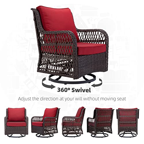 coucheta Indoor Wicker Swivel Rocking Chair Sets with End Table, Leisure Patio Furniture Set for Living Room, Balcony, Garden and Patio (A, Rust)
