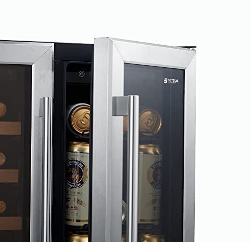 24'' Wine and Beverage Cooler Refrigerator-Dual Zone Built-in or Freestanding Fridge with Stainless Steel Tempered Double Glass Door and Temperature Memory Function Holds 19 Wine Bottles &57 Csans