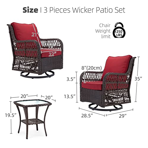 coucheta Indoor Wicker Swivel Rocking Chair Sets with End Table, Leisure Patio Furniture Set for Living Room, Balcony, Garden and Patio (A, Rust)