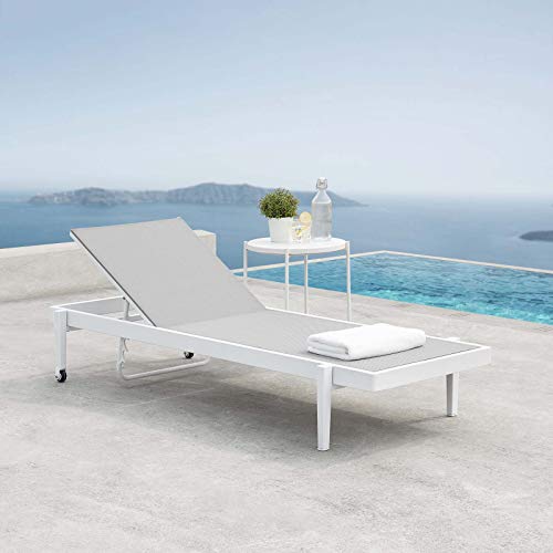 Modway Charleston Outdoor Patio Aluminum Metal Chaise Lounge Chair in White Gray