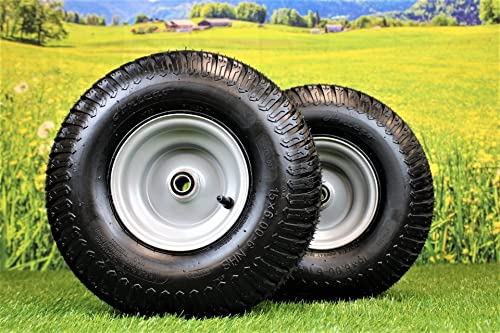 (Set of 2) 15x6.00-6 Tire Wheel Assy .75" Bearing Compatible With Husqvarna/Poulan