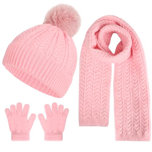 Chinyuti Kids Winter Beanie Hat Scarf Gloves Set, Toddler Winter Cap Knit Neck Warmer Gaiter Mittens for Children 2-8