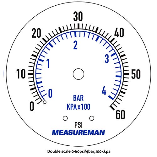 MEASUREMAN 2" Start and Clean Filter Pressure Gauge, Swimming Pool Filter Pressure Gauge, Spa, Aquarium, Water Pressure Gauge, 1/4" NPT Lower Mount 0-60Psi/bar