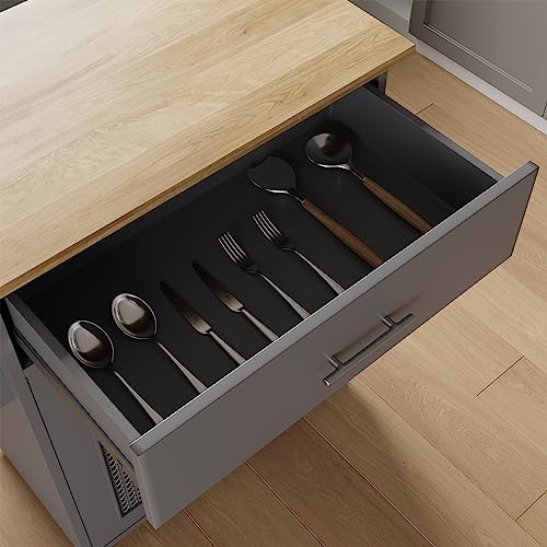 Tornama Kitchen Island with Storage, Rolling Kitchen Island on Wheels with Solid Wood Countertop, Kitchen Island Cart with Rattan Storage Cabinet, Spice Rack, Towel Rack and Drawers, Grey