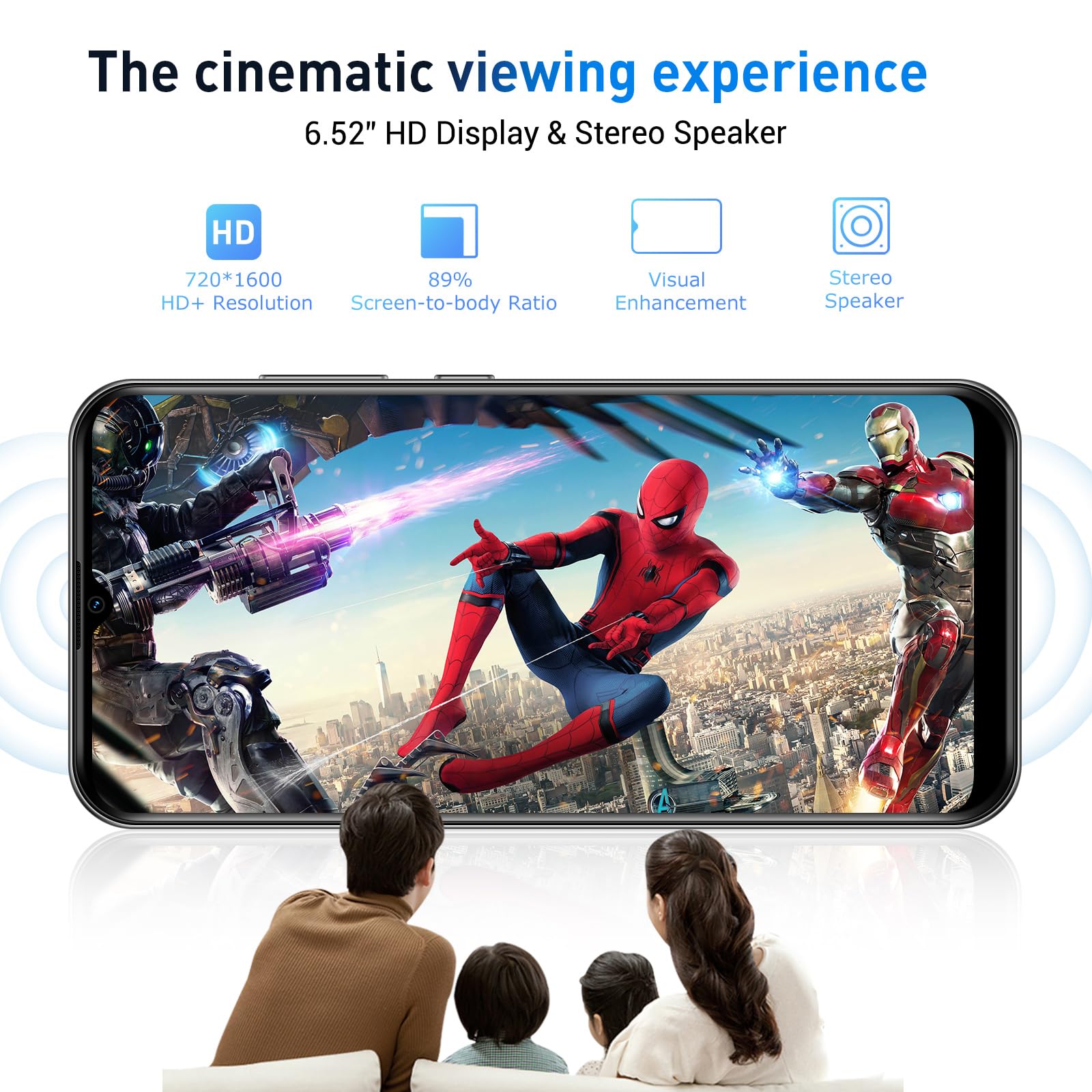 Xgody V50 Android Cell Phone, 4GB RAM + 64GB ROM, 6.55'' HD, Dual 4G LTE Sim Slots Smartphone Unlocked, 13MP Main Camera, Face Unlock, 4500mAh, AT&T/T-Mobile Smart Phones (Black1)