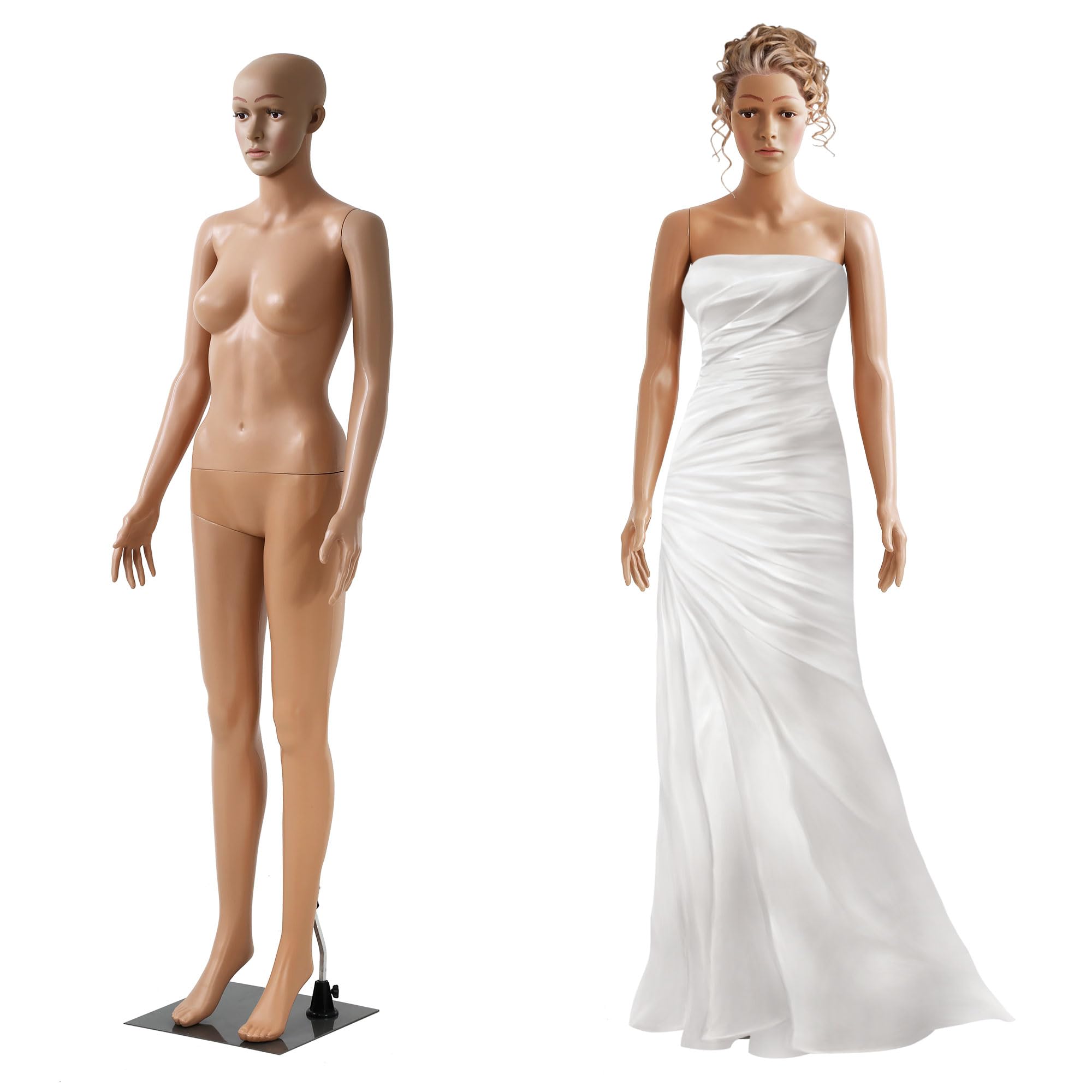 69 Inch Nude Female Mannequin - Adjustable, Detachable Poseable Full Body Female Mannequin with Metal Base for Retail Clothing Shops