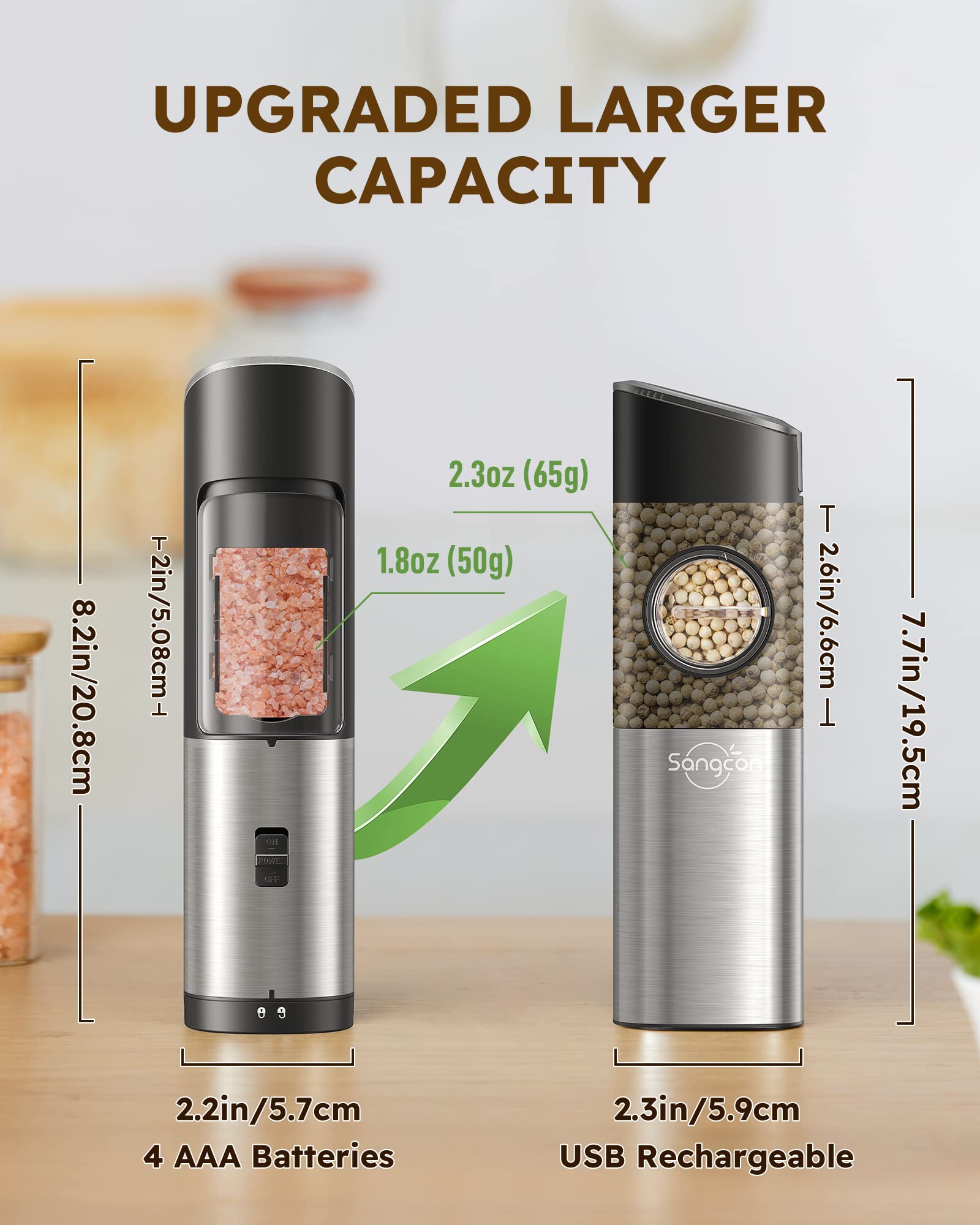 Gravity Electric Salt and Pepper Grinder Set & 800W Blender for Shakes and Smoothies with 57oz Glass Jar & 10oz Grinding Cup BPA Free