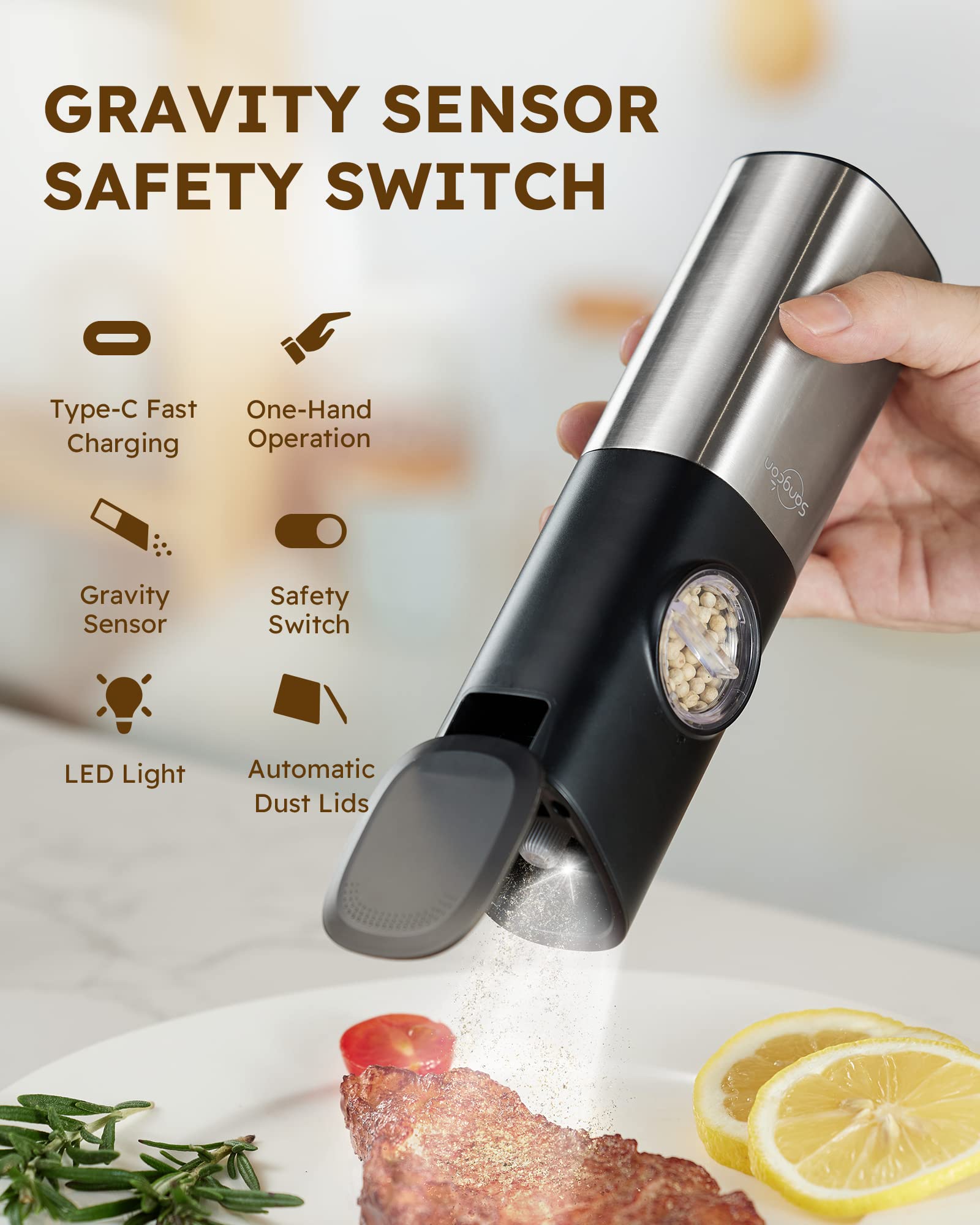 Gravity Electric Salt and Pepper Grinder Set & 800W Blender for Shakes and Smoothies with 57oz Glass Jar & 10oz Grinding Cup BPA Free