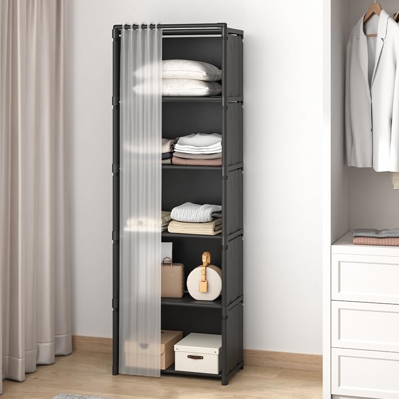 Dttwacoyh 1 Piece 6 Storey Single Row Storage,5 Cube Storage Organizer with Curtains ,Portable Bookcase, Black Bookcase,Multifunctional Storage Cabinet, Suitable for Office, Bedroom, Bathroom
