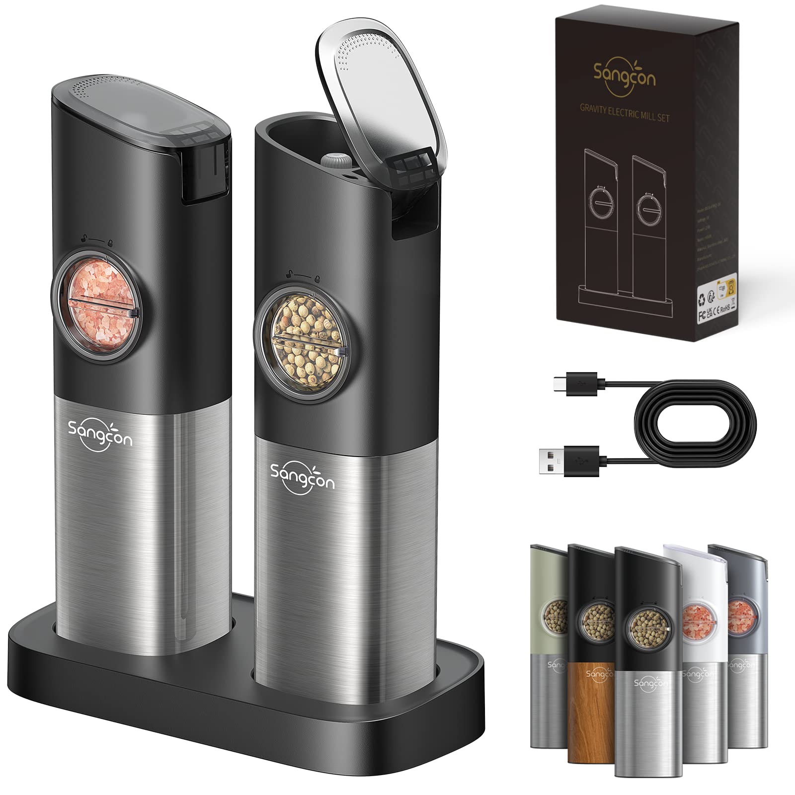 Gravity Electric Salt and Pepper Grinder Set & 800W Blender for Shakes and Smoothies with 57oz Glass Jar & 10oz Grinding Cup BPA Free