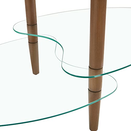 Aperturee Oval Tempered Glass Coffee Table 3-Layer with Storage Oak Wood Leg Modern End Table Top Tea Table for Living Room Dining Room Bedroom Office Home Decor…