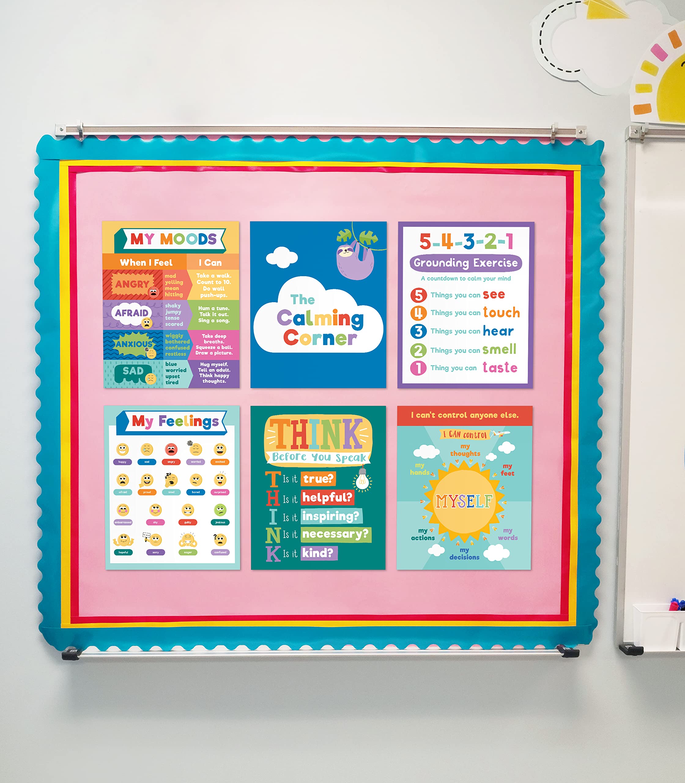 Carson Dellosa Calming Strategies Bulletin Board Set—Calming Strategies and Mood Charts for Social Emotional Learning, Homeschool or Classroom Decor (7 pc)