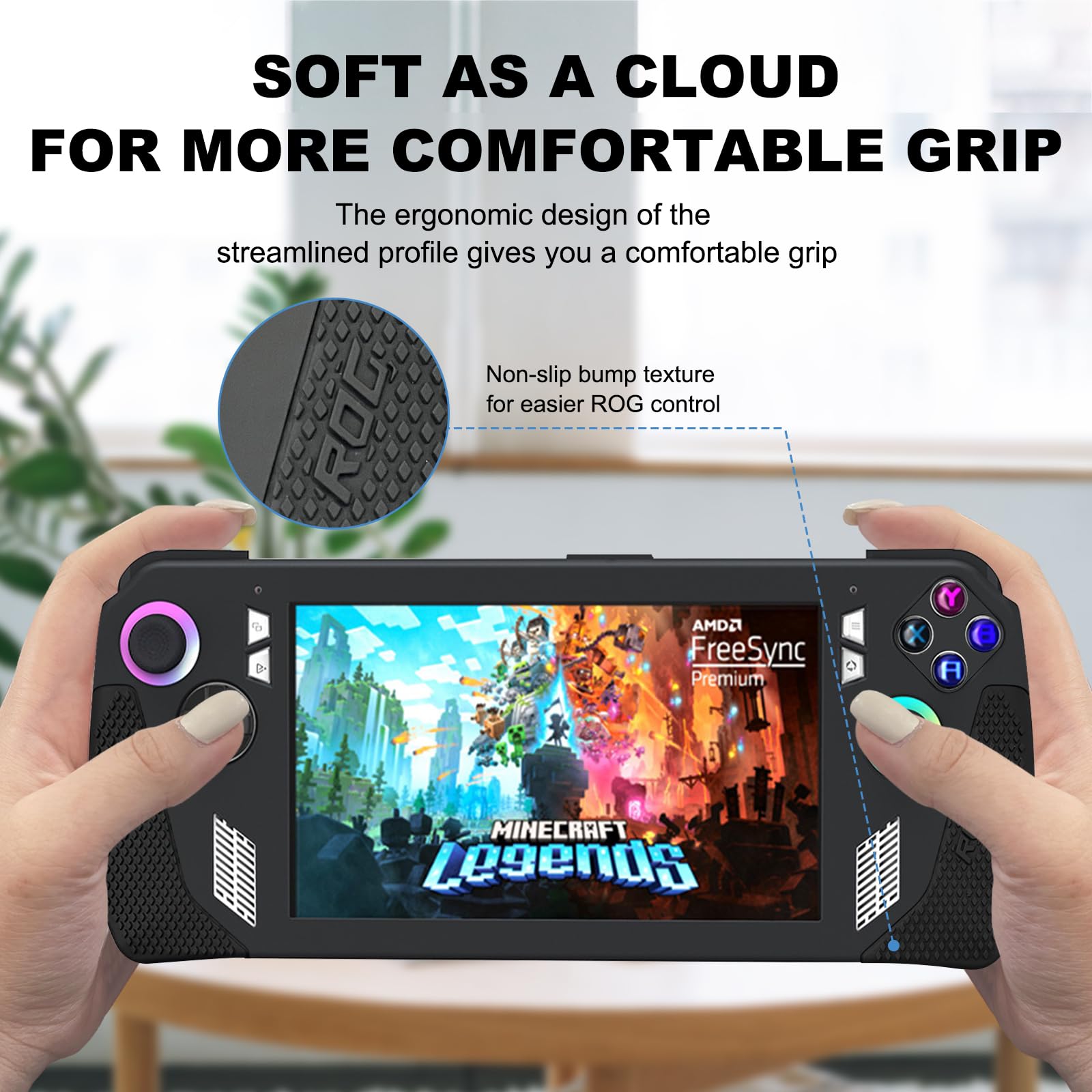Aiaabq Silicone Case for ASUS Rog Ally 2023 Gaming Handheld Protective Cover with Foldable Stand Non-Slip & Shockproof for Rog Ally 7" Game Handheld Accessorie (Black)