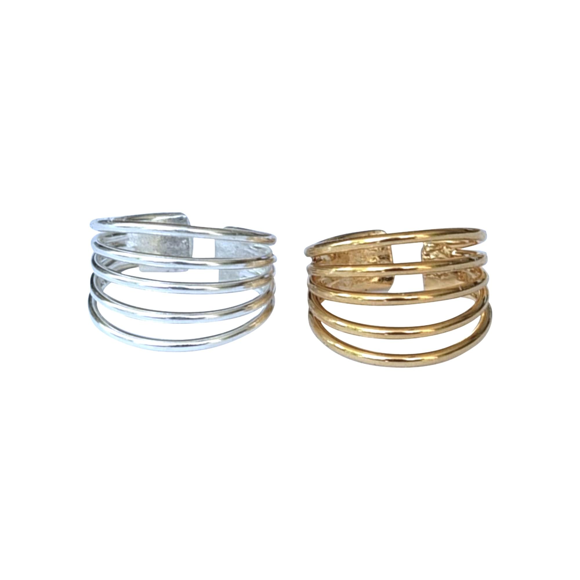 Handmade Silver 2Pcs Tiny Multi Band Thin Ear Cuffs Non-Piercing Huggie Earrings, 1xSterling Silver 1xGold Plated, Dainty Fake Cartilage Helix Non-Pierced Ear Wrap Clip on for Women, By Miya Jewelry