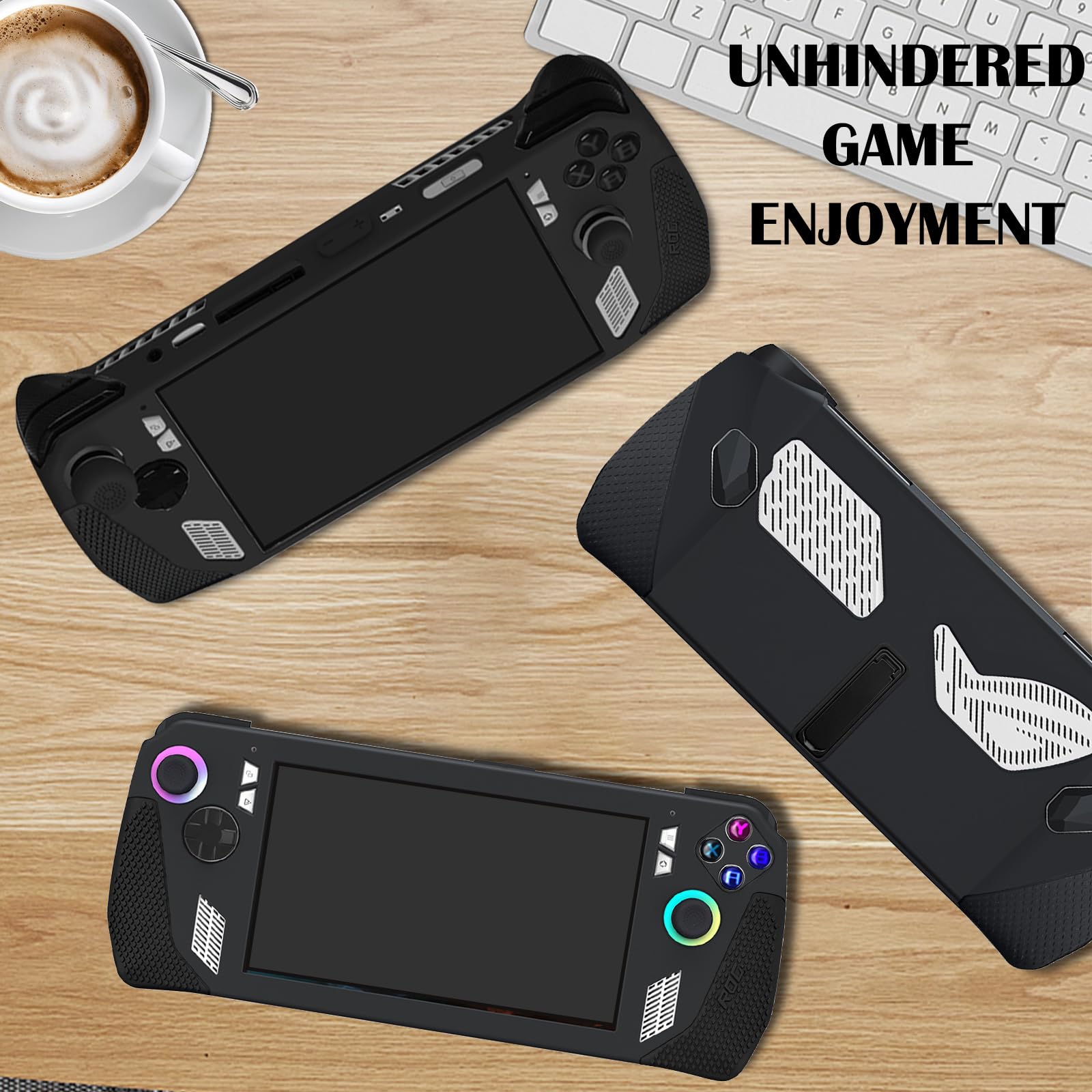 Aiaabq Silicone Case for ASUS Rog Ally 2023 Gaming Handheld Protective Cover with Foldable Stand Non-Slip & Shockproof for Rog Ally 7" Game Handheld Accessorie (Black)