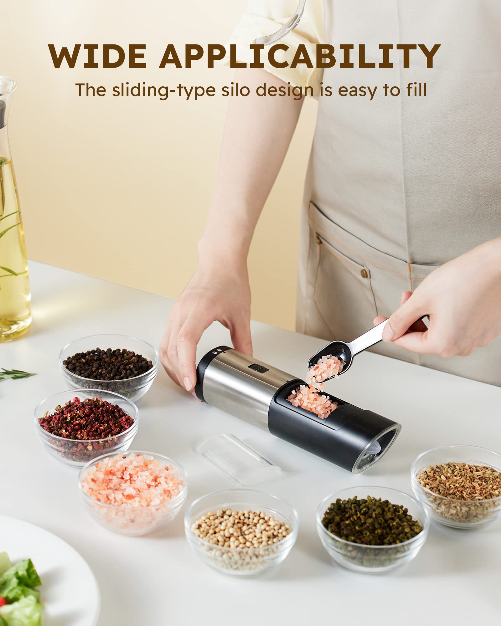 Electric Salt and Pepper Grinder Mill Set & 800W Blender for Shakes and Smoothies with 57oz Glass Jar & 10oz Grinding Cup BPA Free