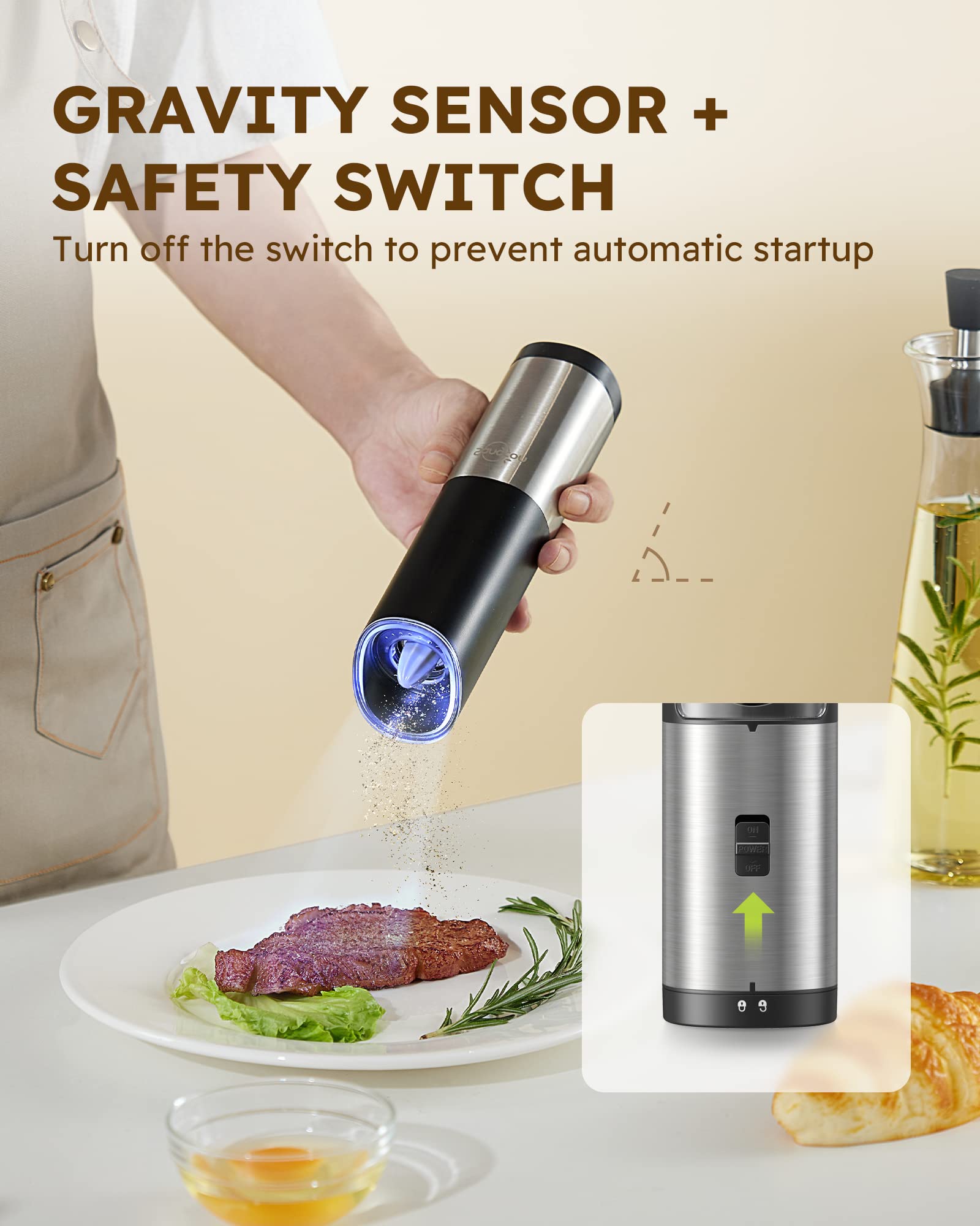 Electric Salt and Pepper Grinder Mill Set & 800W Blender for Shakes and Smoothies with 57oz Glass Jar & 10oz Grinding Cup BPA Free