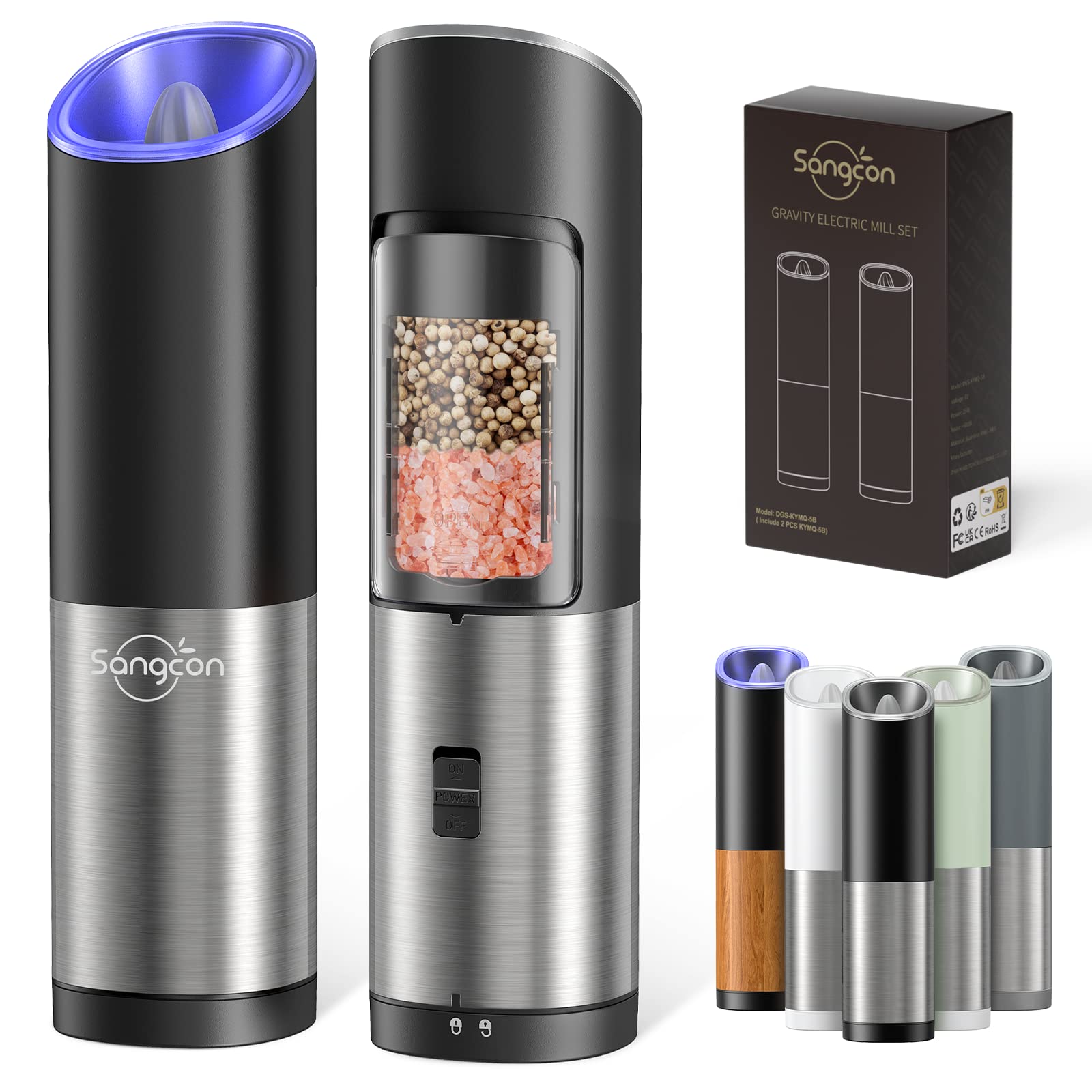 Electric Salt and Pepper Grinder Mill Set & 800W Blender for Shakes and Smoothies with 57oz Glass Jar & 10oz Grinding Cup BPA Free