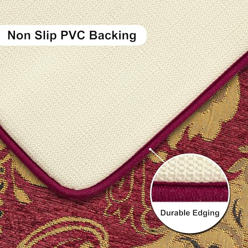 Loom and Mill Luxury Bathroom Rugs Set 3 Pieces, Absorbent & Non-Slip Chenille Memory Foam Bath Rug Set with U Shaped Toilet Mat, Soft Washable Bath Mats for Bathroom Floor,Tub and Shower(Red)