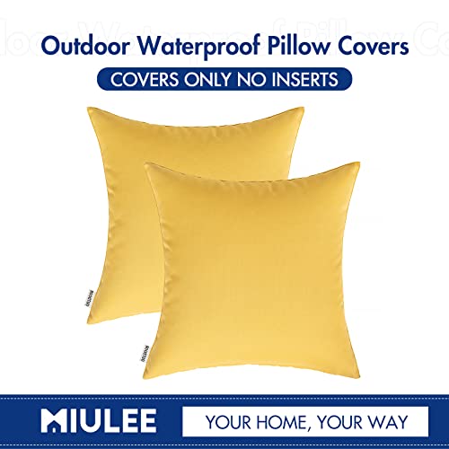 MIULEE Pack of 2 Decorative Outdoor Waterproof Pillow Covers Square Garden Cushion Sham Throw Pillowcase Shell for Patio Tent Couch 18x18 Inch Yellow