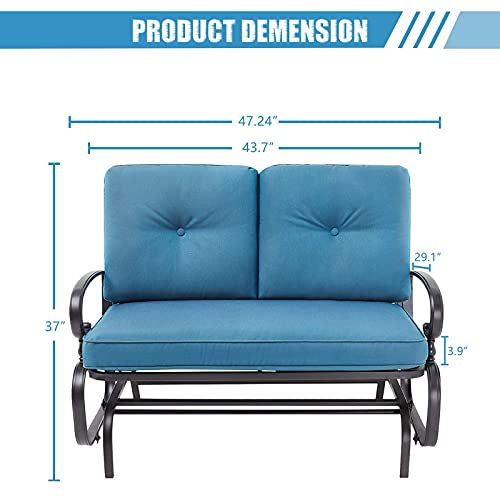 Omelaza Patio Bench, Porch Glider Outdoor Swing Glider Rocking Loveseat, Steel Frame Chair with Thick Cushion (Peacock Blue)