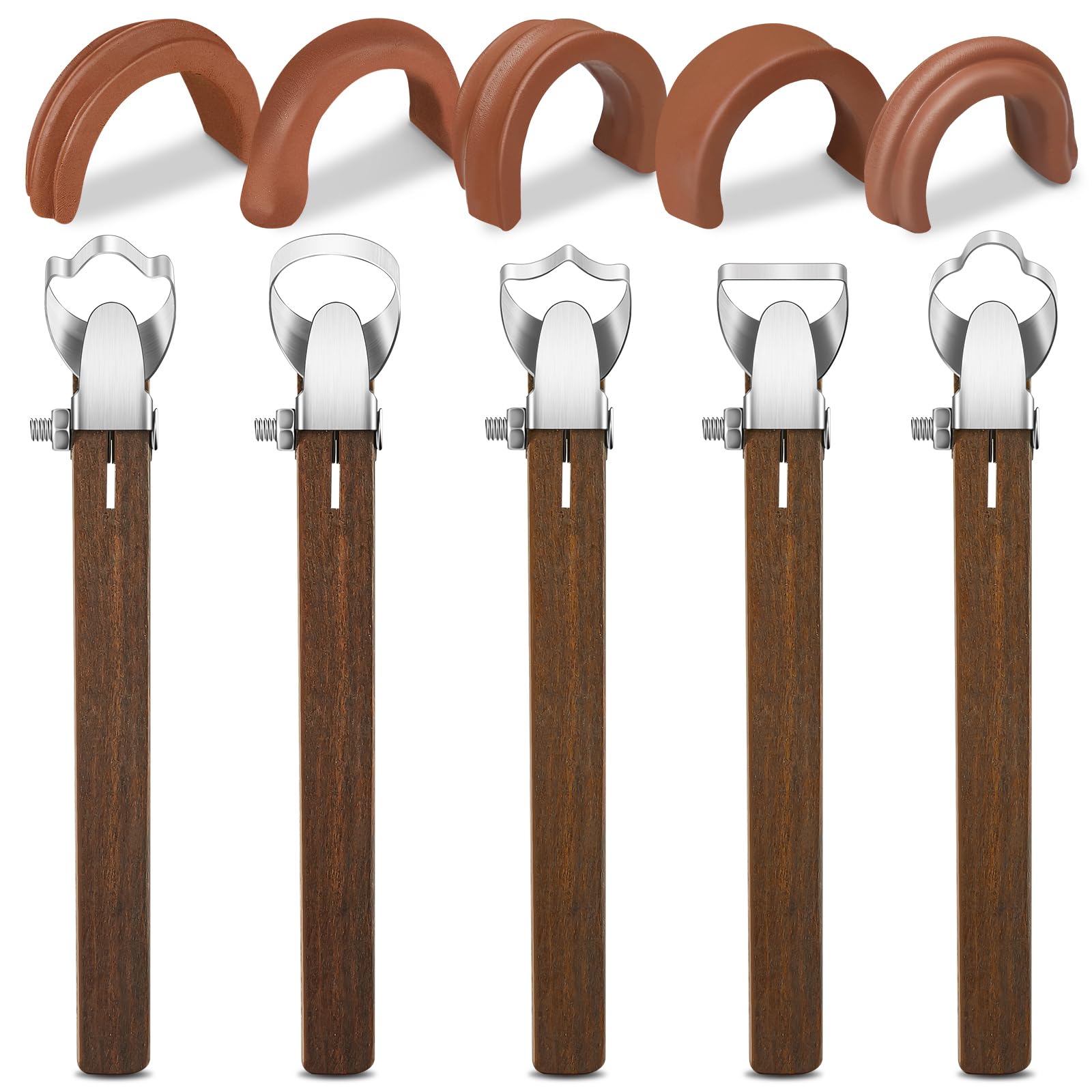Therwen 5 Pieces Sculpture Scraper Clay Extruder Tool Pottery Carving Pottery Cup Handle Shape Tool Teacup Mug Handgrip Clay Cutters with Wooden Handle for Cup Making Ceramic Sculpture Craft