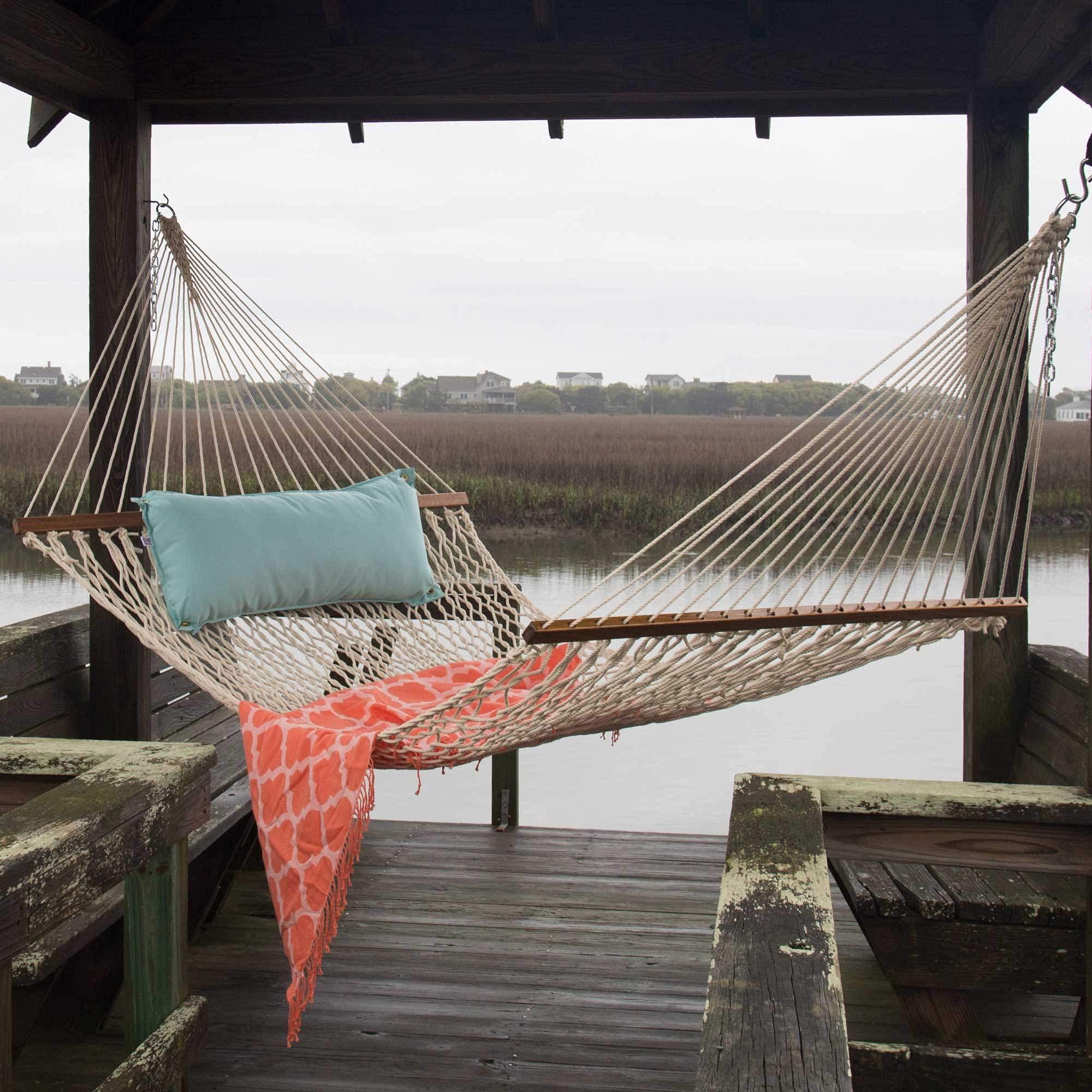 Original Pawleys Island 13DCOT Large Oatmeal DURACORDĀ Rope Hammock with Free Extension Chains & Tree Hooks, Handcrafted in The USA, Accommodates 2 People, 450 LB Weight Capacity, 13 ft. x 55 in.