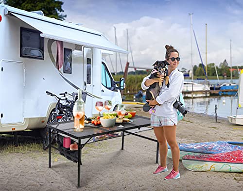 Nice C Table for Grill, Outdoor Picnic Folding Camping Table, Card Table Adjustable Height, Portable Mesh Bag Lightweight, Carry Handle for Outdoor, Beach, Indoor (23.7” x 15.8” x 10.7”/22.3” Black)