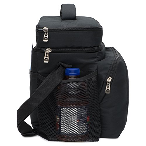 MOJECTO Medium Size Cooler Lunch Bag With Removable Leakproof Plastic Hardliner Bucket. Dual compartment, 600D Strong Polyester, Thick Foam Insulation, Large Pockets And Zippers.
