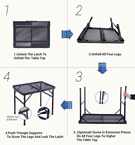 Nice C Table for Grill, Outdoor Picnic Folding Camping Table, Card Table Adjustable Height, Portable Mesh Bag Lightweight, Carry Handle for Outdoor, Beach, Indoor (23.7” x 15.8” x 10.7”/22.3” Black)