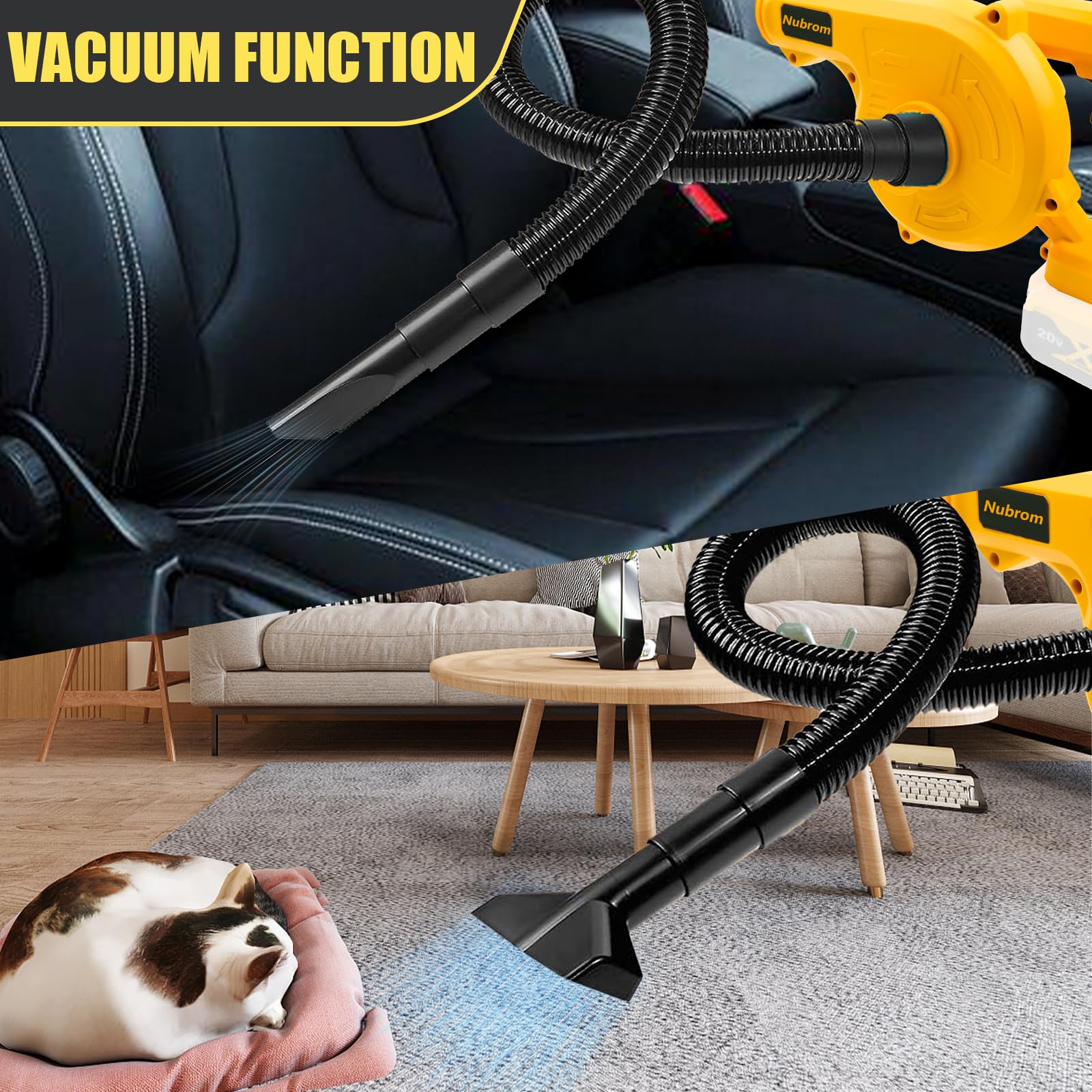 Cordless Leaf Blower for Dewalt 20V Battery, 2-in-1 Electric Leaf Blower & Vacuum, Small Leaf Blower for Lawn Care, Dust, Pet Hair, Car(Battery Not Included)