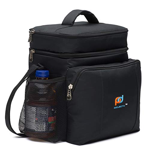 MOJECTO Medium Size Cooler Lunch Bag With Removable Leakproof Plastic Hardliner Bucket. Dual compartment, 600D Strong Polyester, Thick Foam Insulation, Large Pockets And Zippers.