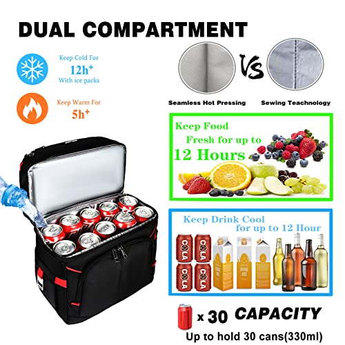 Cooler Backpack,30 Cans Insulated Backpack Cooler Leakproof Double Deck Cooler Bag RFID Lunch Backpack for Men Women