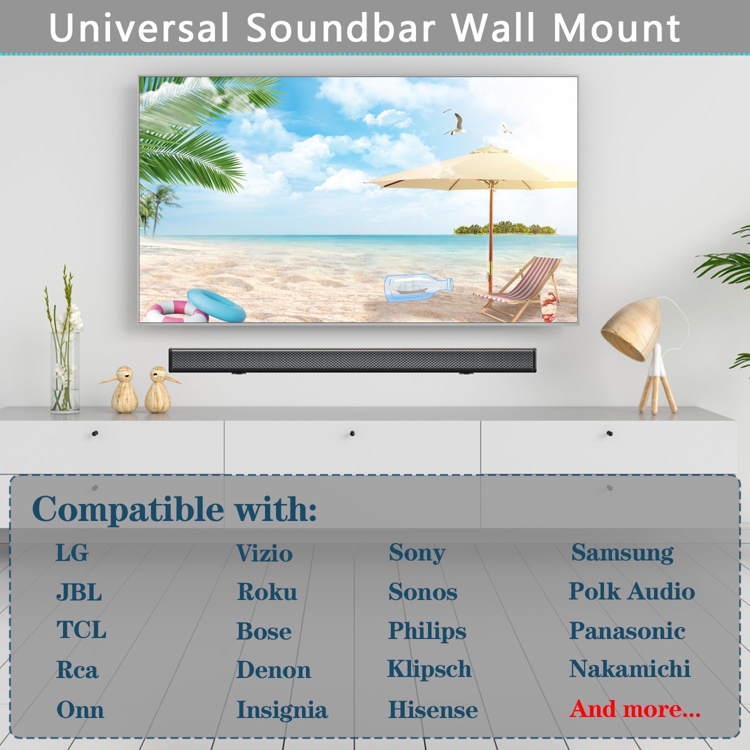 Agandax Soundbar Wall Mount Bracket Universal Soundbar Mount Shelf Depth Adjustable for Bose, Samsung, Vizio, LG, Dolby Atmos Soundbars (Black: V01)
