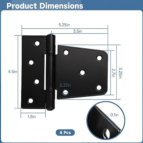 Heavy Duty Gate Hinges, 4 Pack 3.5 Inches Shed Door Hinges with 36 Screws, Rustproof Metal Square Shed Barn Door Hinges, Self-Closing Spring Gate Hinges for Wooden Fences