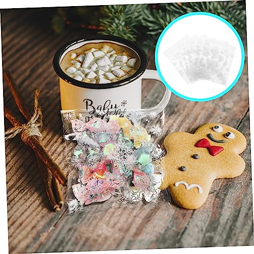 Abaodam 400 Pcs Snowflake Self-adhesive Bag Christmas Pouches Biscuit Storage Pouch Cellophane Treat Bags Cookie Packaging Bags Holding Bag Clear Wrapping Bags Baking Bag Opp Candy