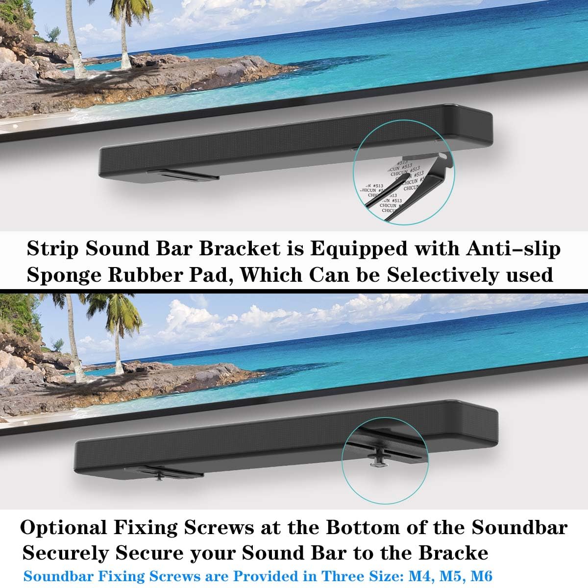 Agandax Soundbar Wall Mount Bracket Universal Soundbar Mount Shelf Depth Adjustable for Bose, Samsung, Vizio, LG, Dolby Atmos Soundbars (Black: V01)