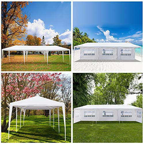 Simply-Me 10' x 30' Outdoor Canopy Tent White Wedding Gazebo Canopy Party Tent Practical Waterproof Tent with Brighter Windows,5 Removable Side Walls