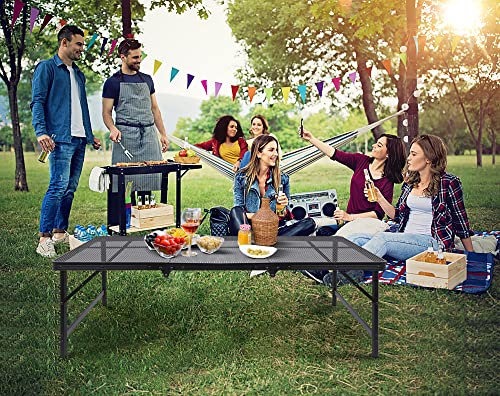 Nice C Table for Grill, Outdoor Picnic Folding Camping Table, Card Table Adjustable Height, Portable Mesh Bag Lightweight, Carry Handle for Outdoor, Beach, Indoor (23.7” x 15.8” x 10.7”/22.3” Black)