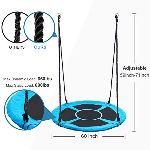 Homde 60 Inch Flying Saucer Swing Anti-Fade Tree Swing Set with 2pcs 5ft Extra Long Strap Load 2200lbs