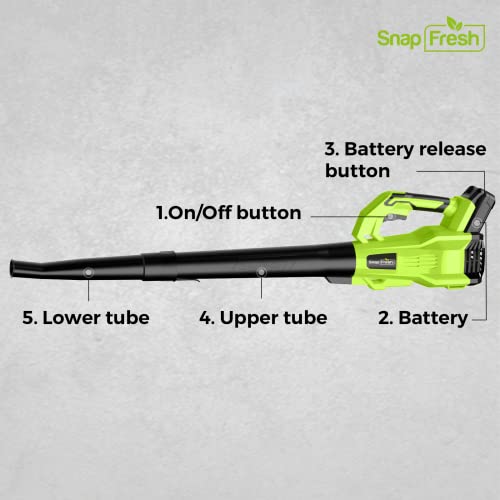 Cordless Leaf Blower - SnapFresh 150 MPH Leaf Blower with Battery & Charger, 2 Section Tubes, Free Control Speed,Lightweight, Electric Leaf Blower for Blowing Leaves, Lawn Care, Dust & Other Debris