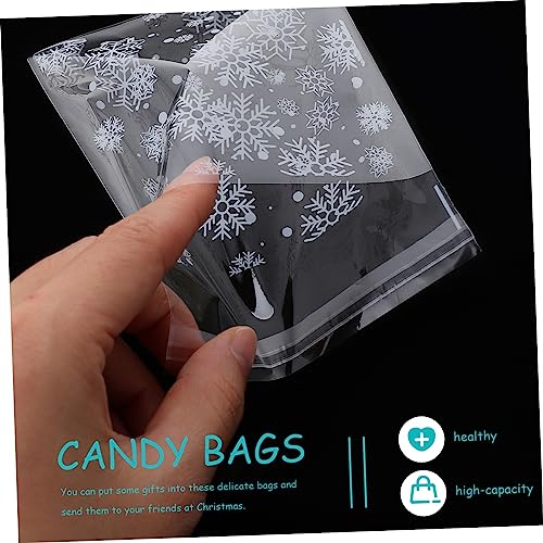 Abaodam 400 Pcs Snowflake Self-adhesive Bag Christmas Pouches Biscuit Storage Pouch Cellophane Treat Bags Cookie Packaging Bags Holding Bag Clear Wrapping Bags Baking Bag Opp Candy