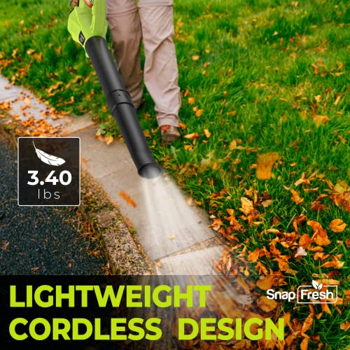 Cordless Leaf Blower - SnapFresh 150 MPH Leaf Blower with Battery & Charger, 2 Section Tubes, Free Control Speed,Lightweight, Electric Leaf Blower for Blowing Leaves, Lawn Care, Dust & Other Debris