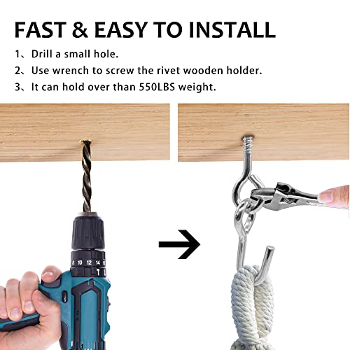 ROOITY Hammock Hooks & Hangers,2 Packs,Galvanized,Heavy Duty Anti-Rust Steel Accessories,Eye Bolt Screws Hanging Kit Hardware for Trees,Yoga Hammocks,Swing,Hammock Chair,Indoor,Outdoor