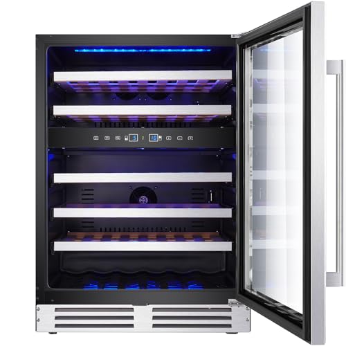 STAIGIS 46 Bottle Compressor Wine Cooler Refrigerator, 24 inch Wine Fridge Freestanding Dual Zone for Home, Kitchen and Bar, Digital Temperature Control