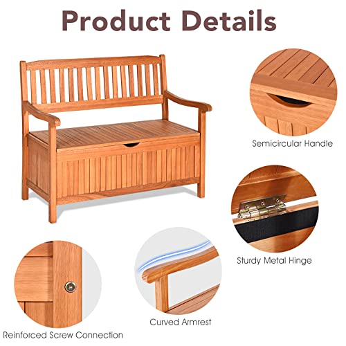 HAPPYGRILL Outdoor Storage Bench Wooden Deck Box with Removable Dustproof Liner, 33 Gal Wood Storage Loveseat Seating Furniture for Courtyard Garden Poolside