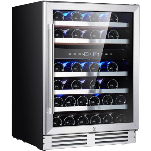 STAIGIS 46 Bottle Compressor Wine Cooler Refrigerator, 24 inch Wine Fridge Freestanding Dual Zone for Home, Kitchen and Bar, Digital Temperature Control